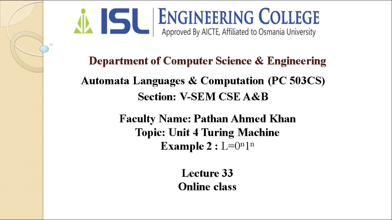 Unit 4 ALC TURING MACHINE Example  2