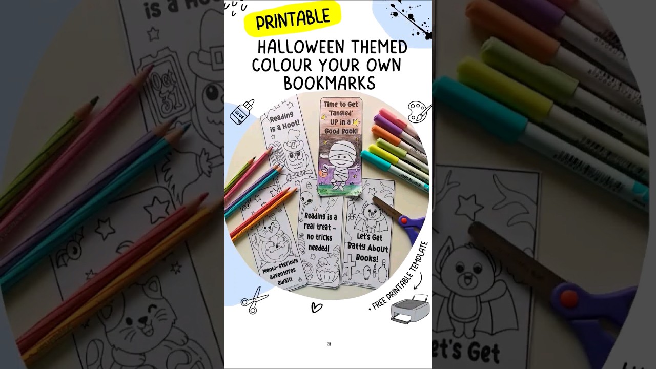 Printable Halloween Themed Bookmark #artsycraftsymom #bookmark #printable #halloween #craft #diy