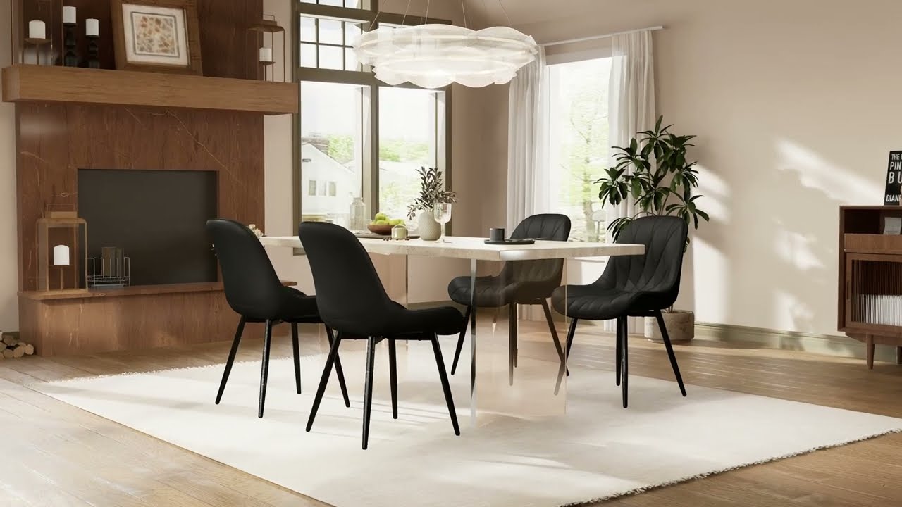 YOUNIKE Dining Chairs Modern Kitchen Chairs with Curved Back Black 1947L-1