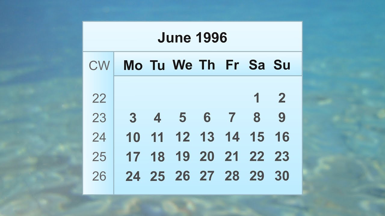 June 1996 Calendar