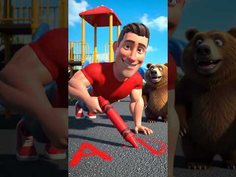 **"Muscle Man vs. Giant Crayon! Drawing AB While Doing Push-Ups?! 🏋️🎨 (Bear Joins Too!)"** #shorts