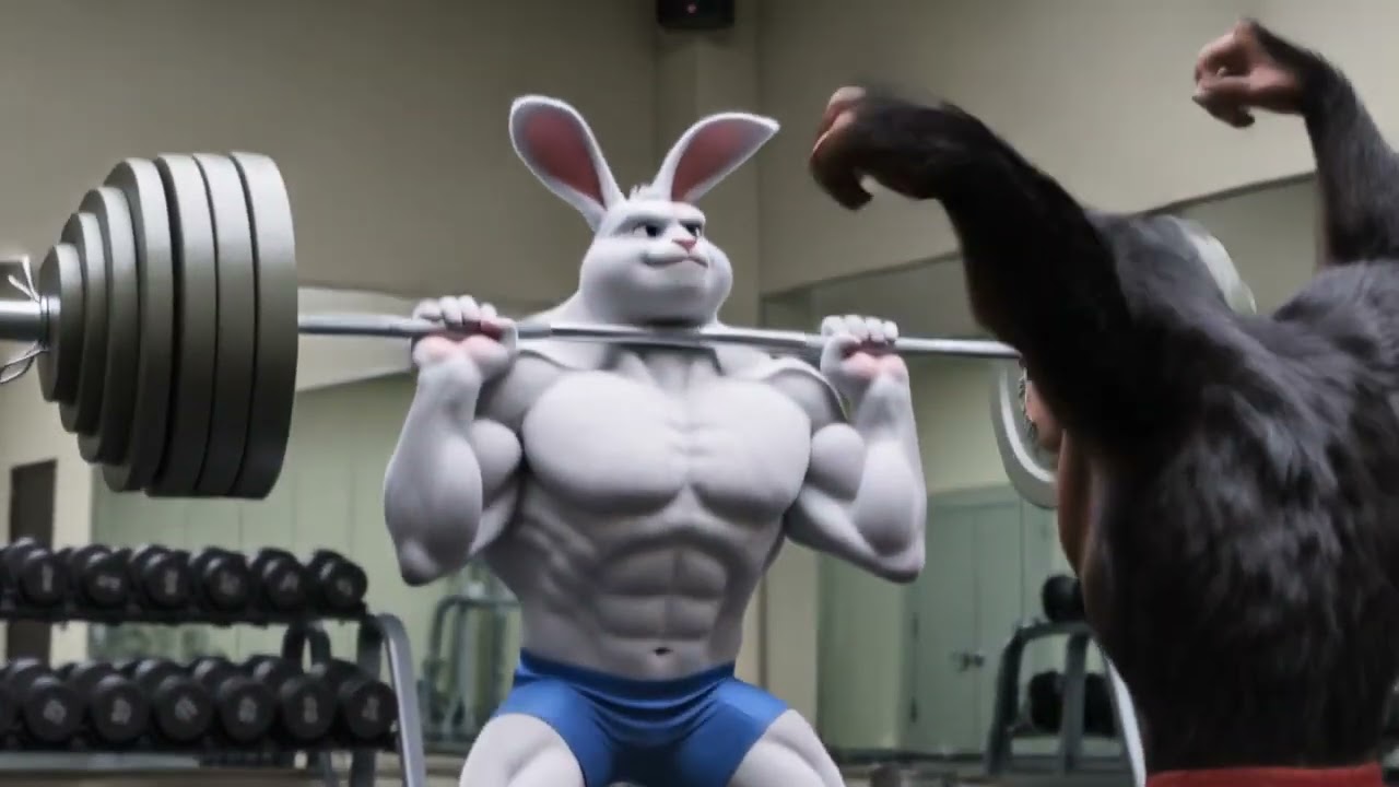 muscle bunny  and monkey with weight lifting challange