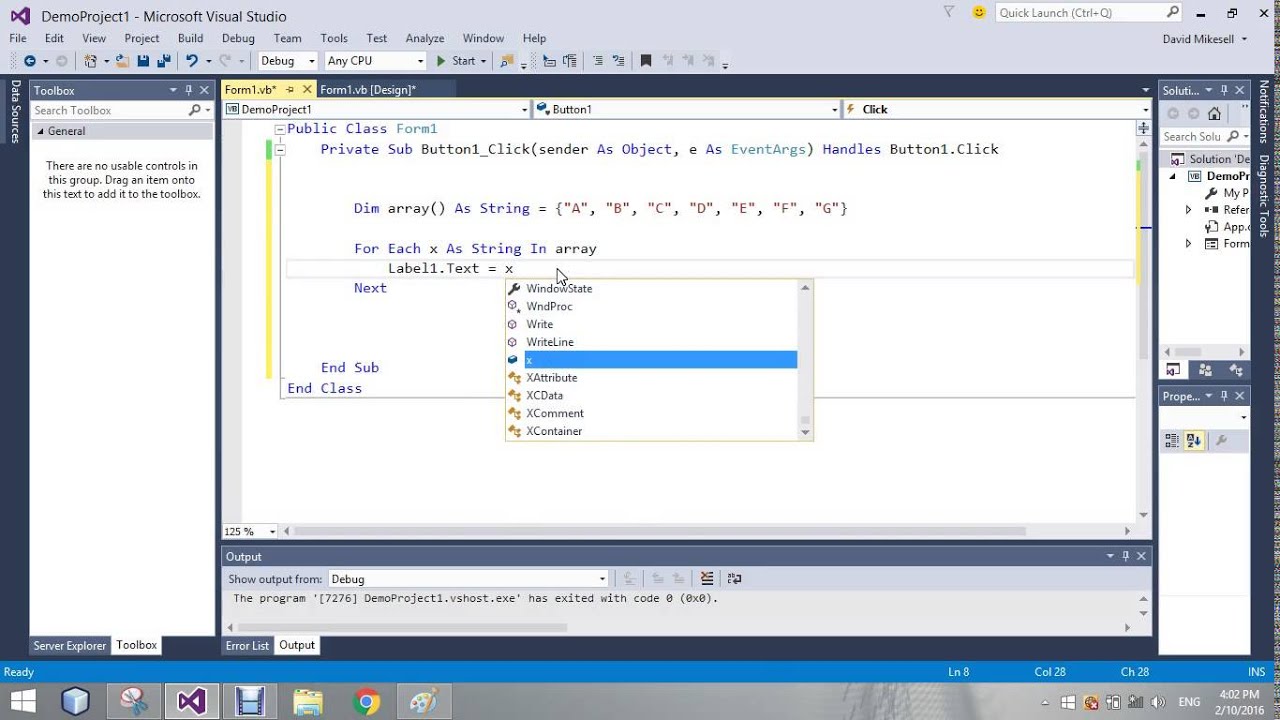 VB For Each Loop Printing