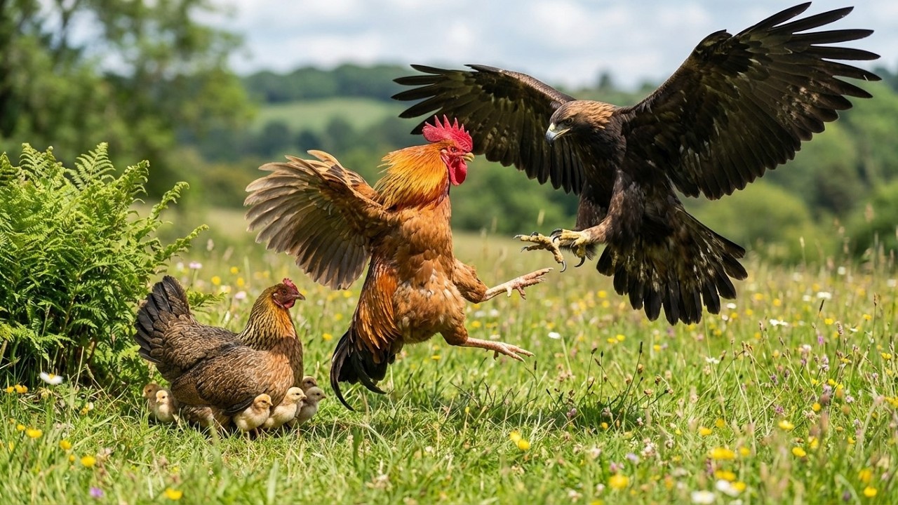 Roosters, hens, and chicks are digging in the garden - chicken video