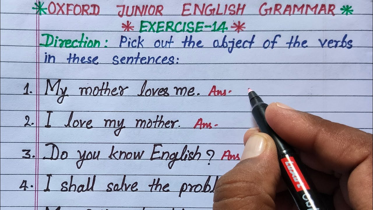 oxford junior english grammar exercise 14 | pick out the objects | verbs in english grammar