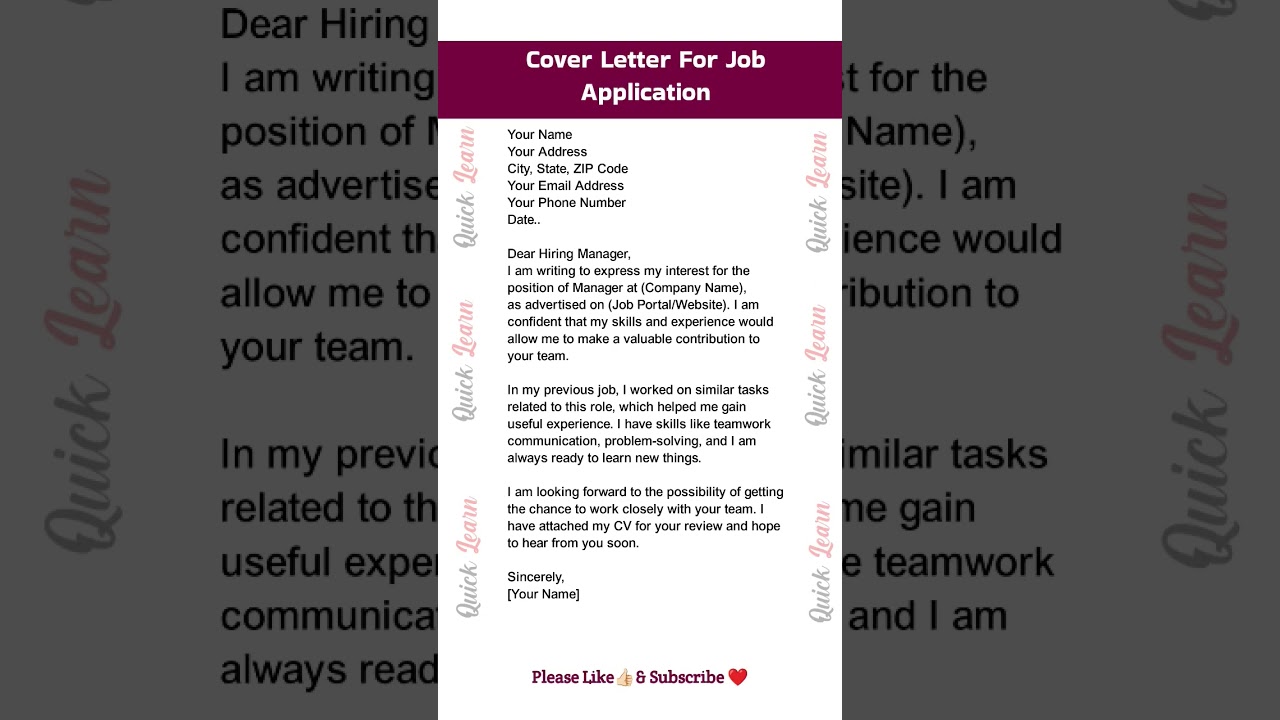Cover Letter For Job Application | Resume Cover letter #english #resumetips
