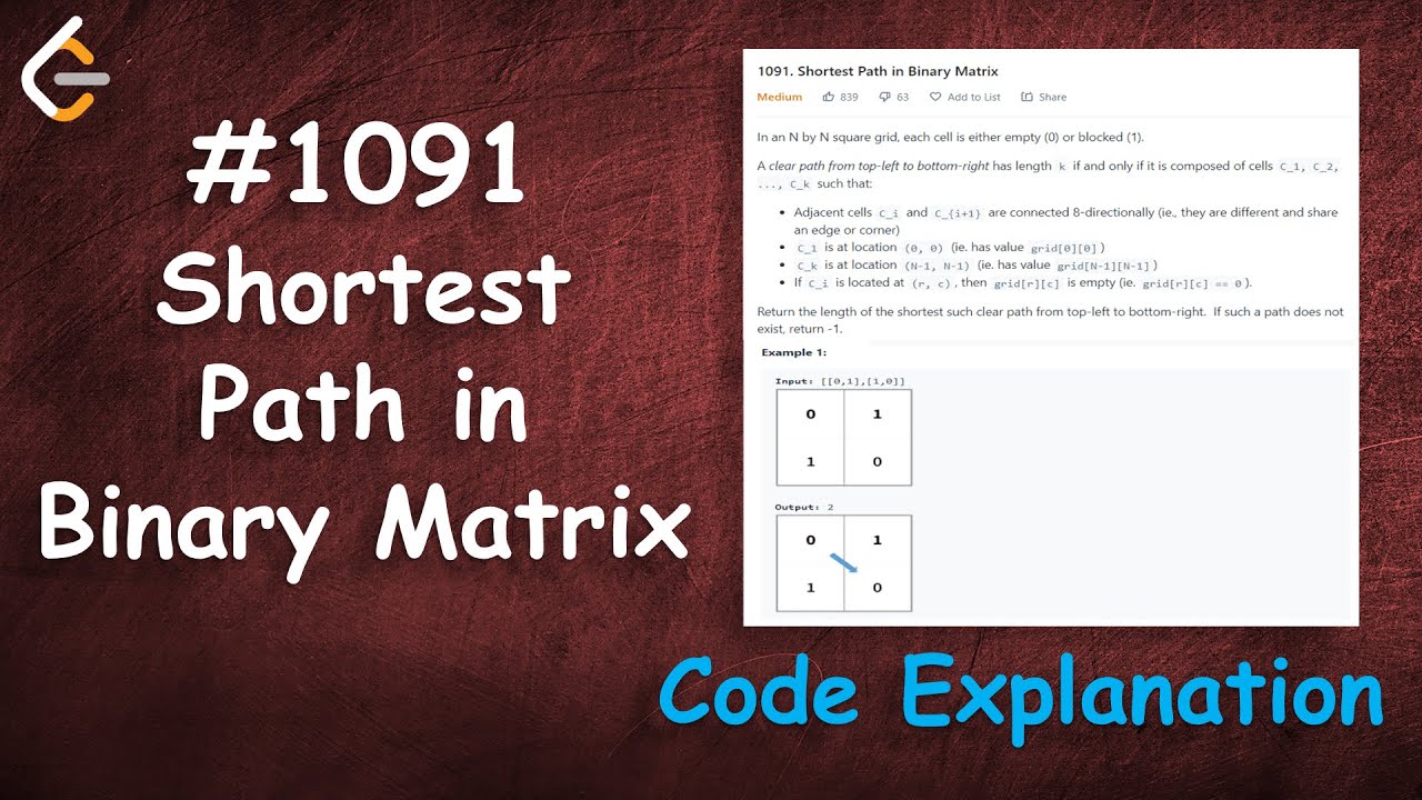 Shortest Path in Binary Matrix | Live Coding with Explanation | Leetcode - 1091
