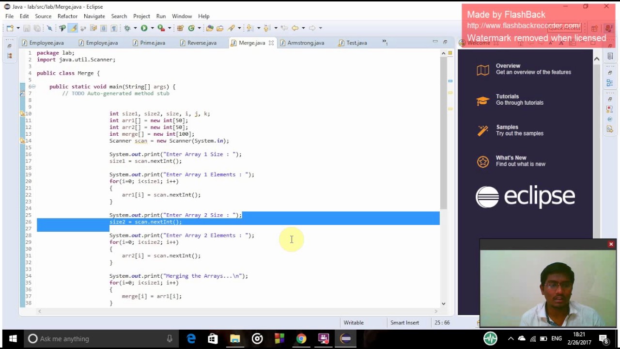 merging of two arrays in to one using java