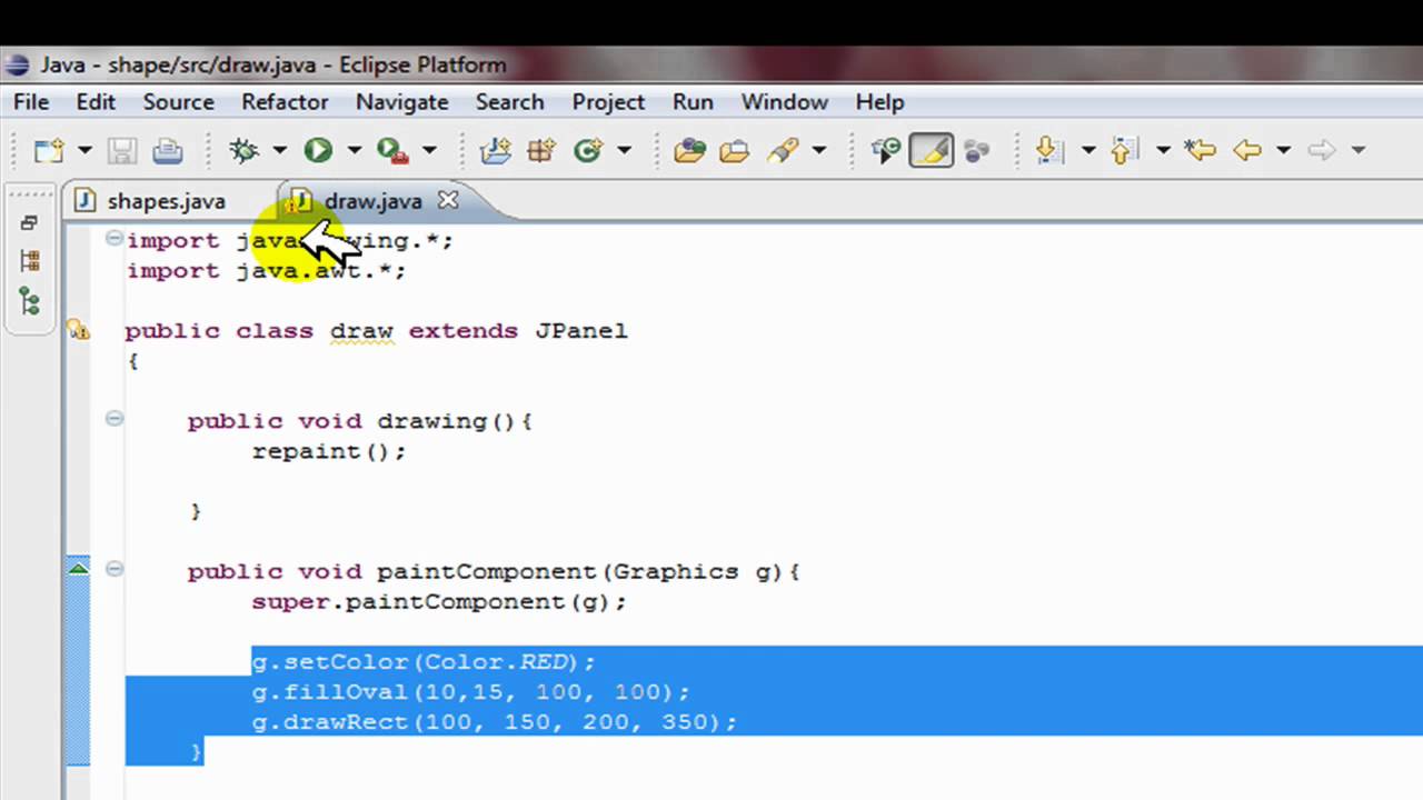 Java Swing Tutorial: MAKE SHAPES, GUI help: drawing graphics