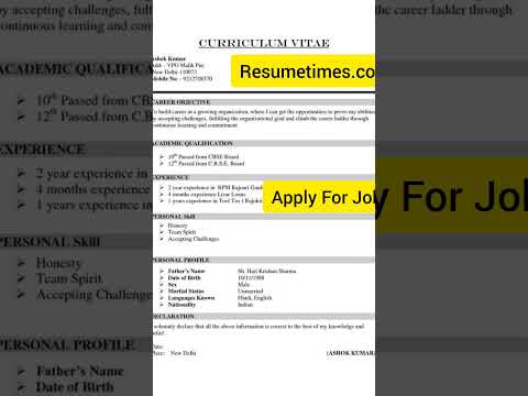 Fresher Resume Format For Students