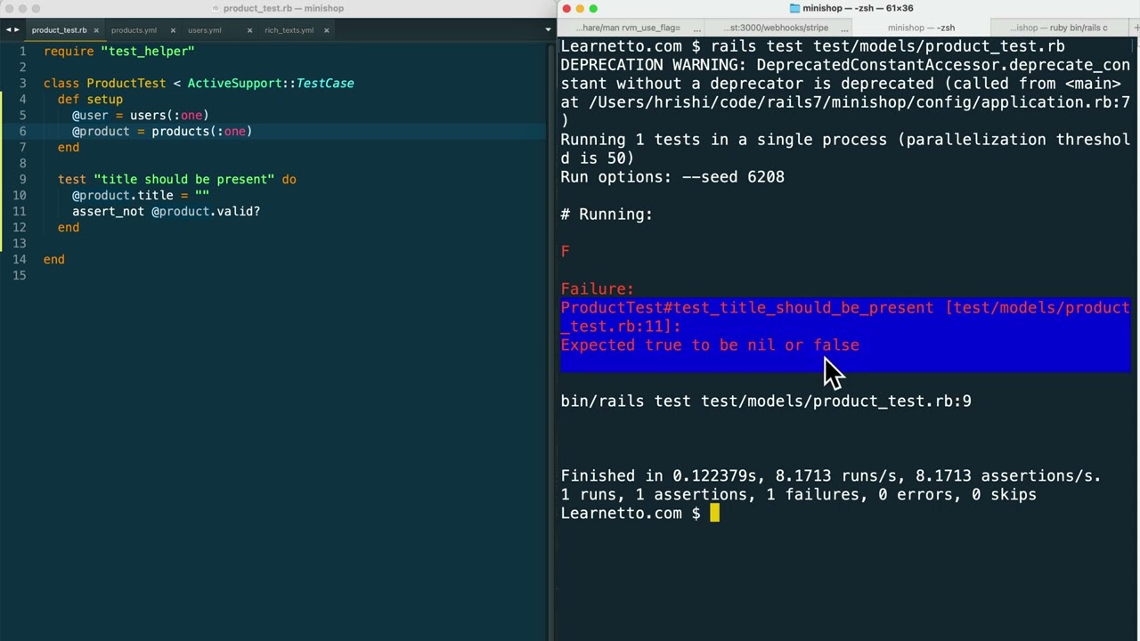 How to use Minitest for unit testing Rails models