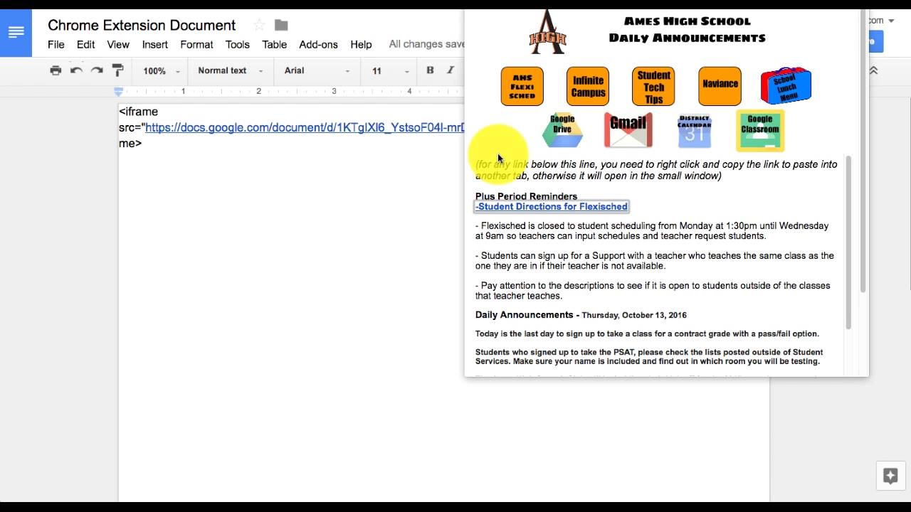 Published Google Doc for Chrome Extension