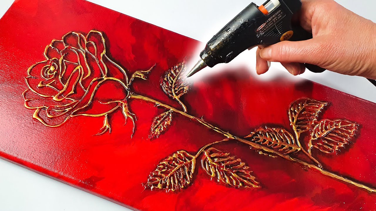 Pouring + Glue Gun!! Valentine’s Art ❤️ UNBELIEVABLE Rose Art Anyone Can Try! | AB Creative Tutorial
