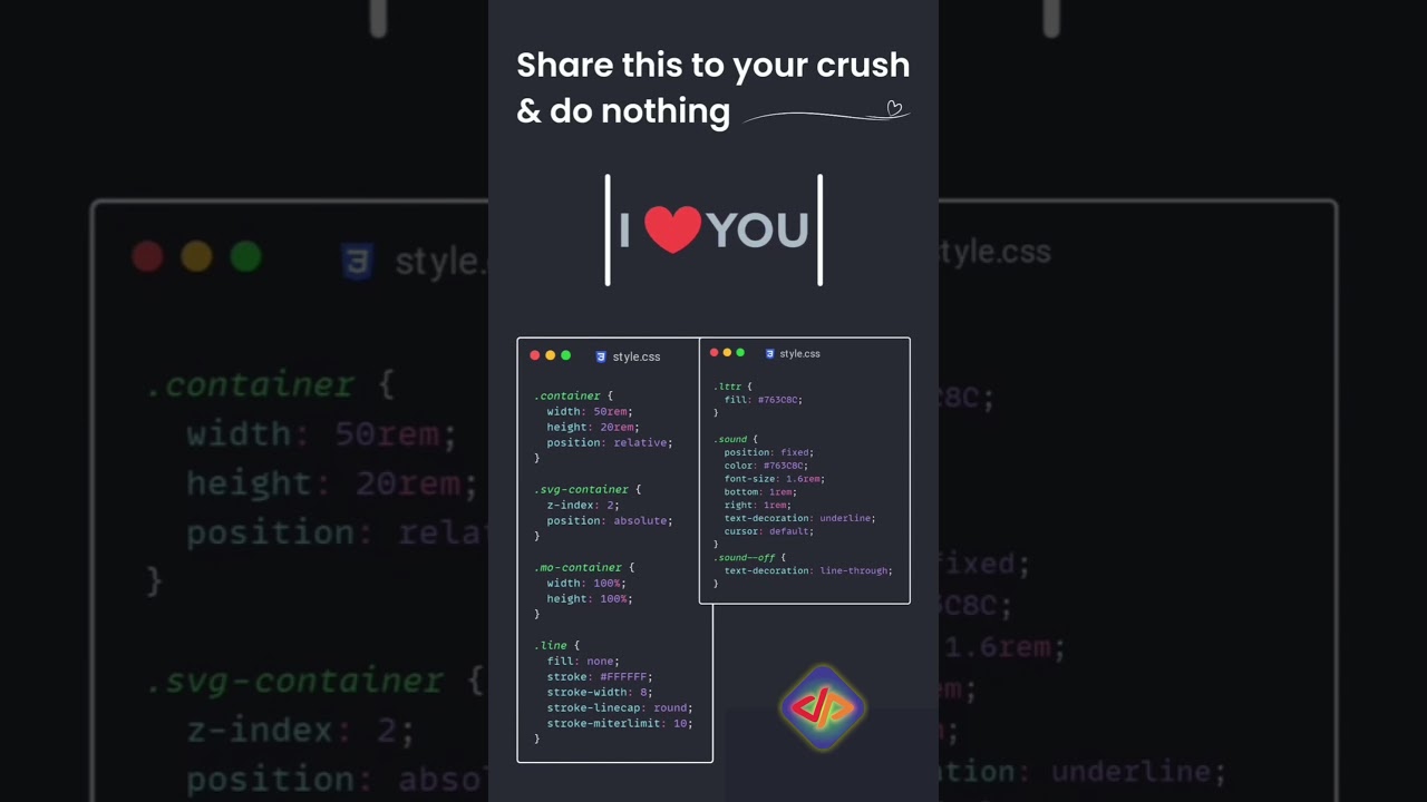 CSS Animation | I LOVE U |  #coding #javascript #css #codingskills #csstutorial #htmlcss