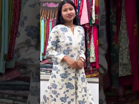 White Kurtha with Blue Texture | Elegant Ethnic Look by Vatika Sarees & Kurtis