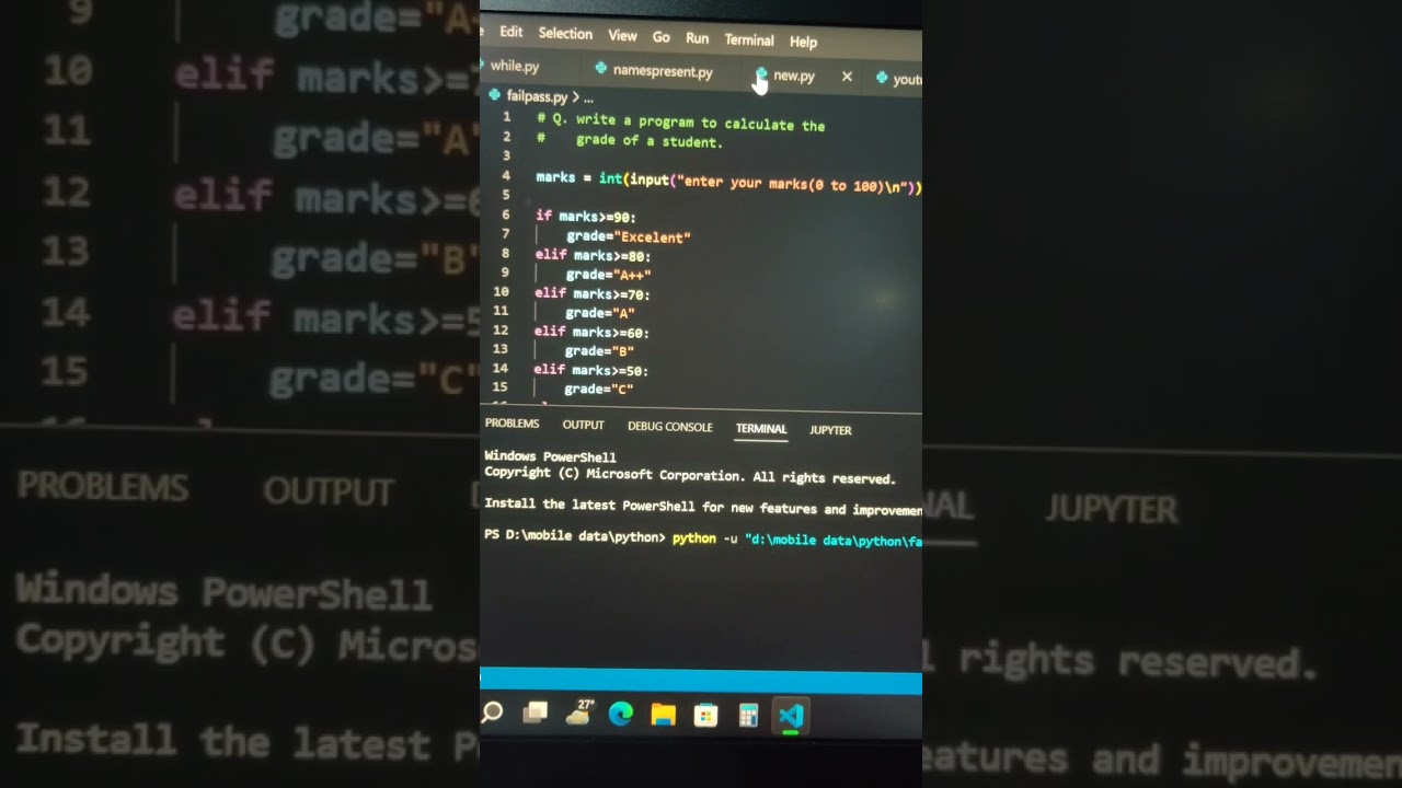 Calculate the Grades of a Student in Python | VS code | NIIN KM
