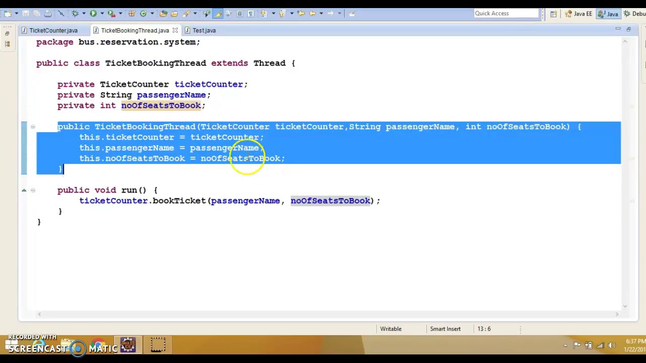 Bus Reservation System java multi threading example