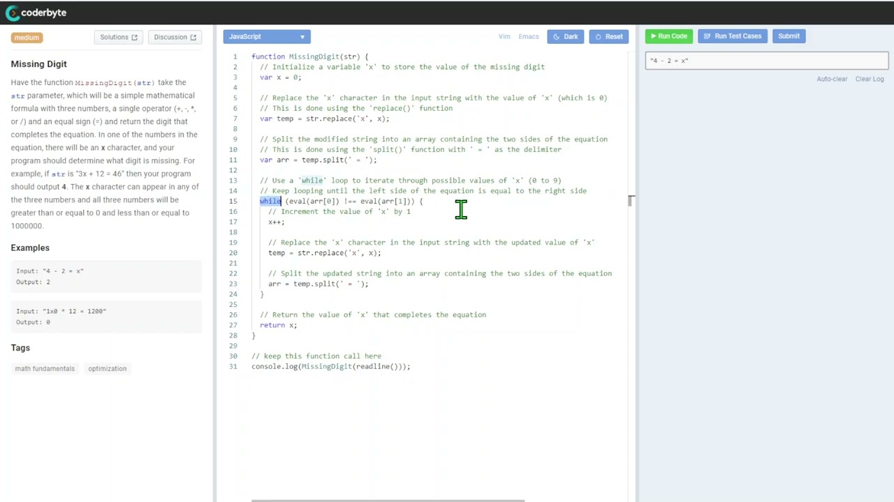 Missing Digit - Interview assessment Coderbyte - Code challenge - Solution Source Code Answers