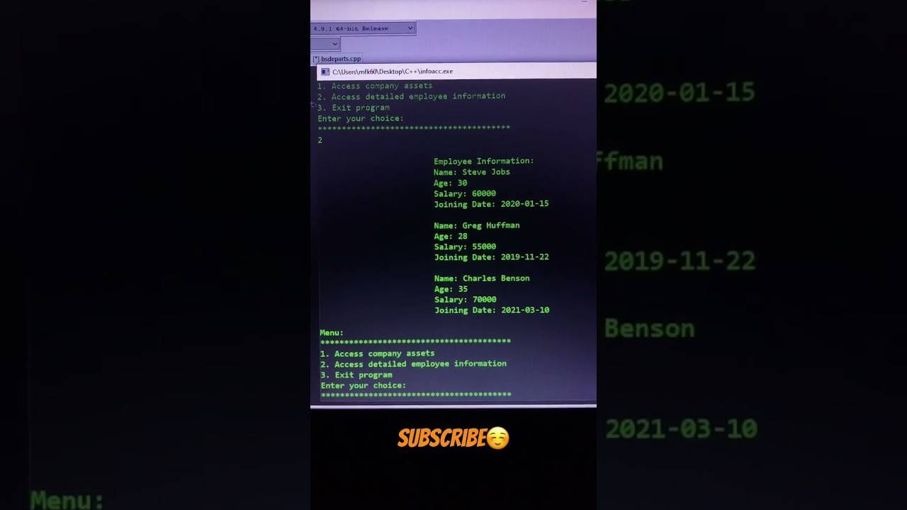 employee chart IDE dev c++ #cppprogramming
