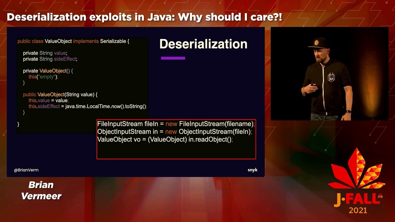 J-Fall 2021: Brian Vermeer - Deserialization exploits in Java: why should I care?