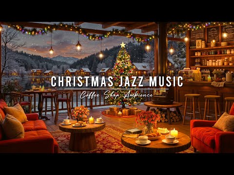 Christmas Jazz Instrumental Music & Warm Crackling Fireplace ???? Cozy Christmas Coffee Shop Ambience