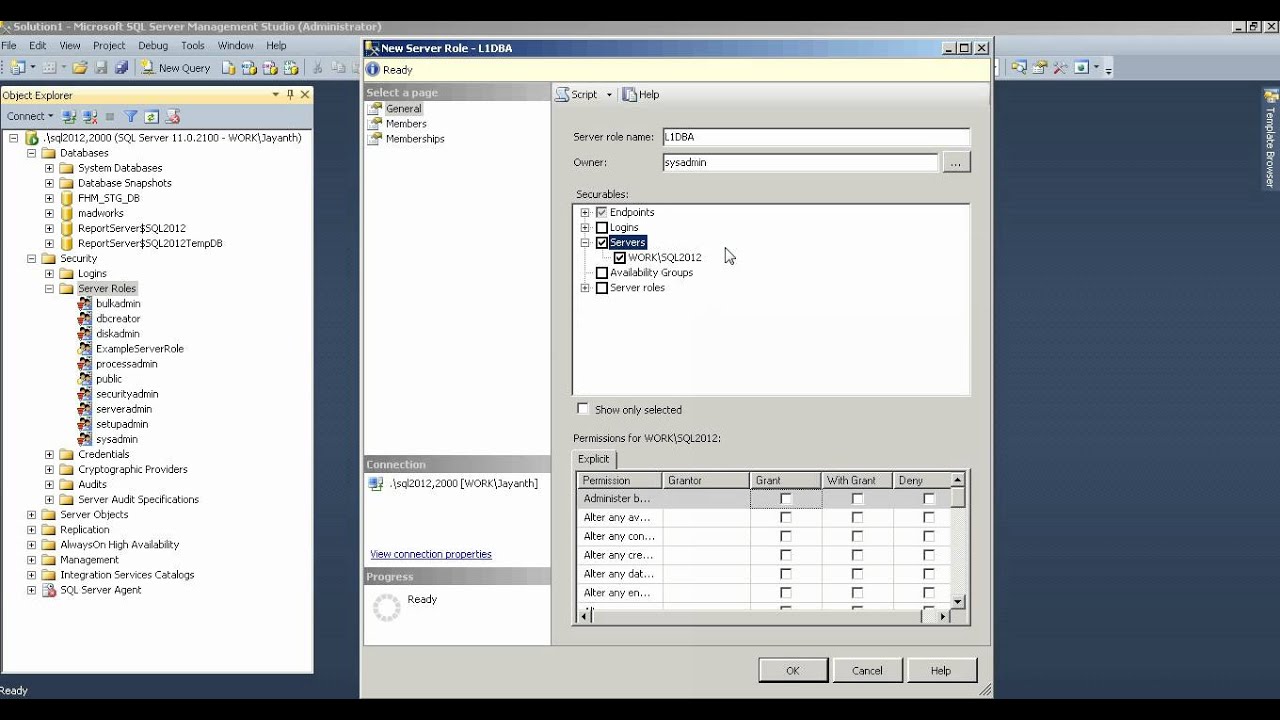 Microsoft SQL Server 2012 User defined Server Roles