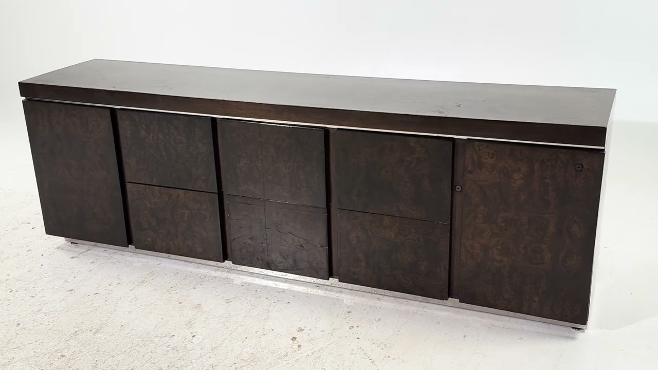 Milo Baughman Style Helikon Mid Century Burlwood Office Credenza