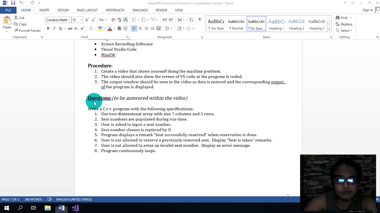 CS201 (Computer Programming 1) Machine Problem 002