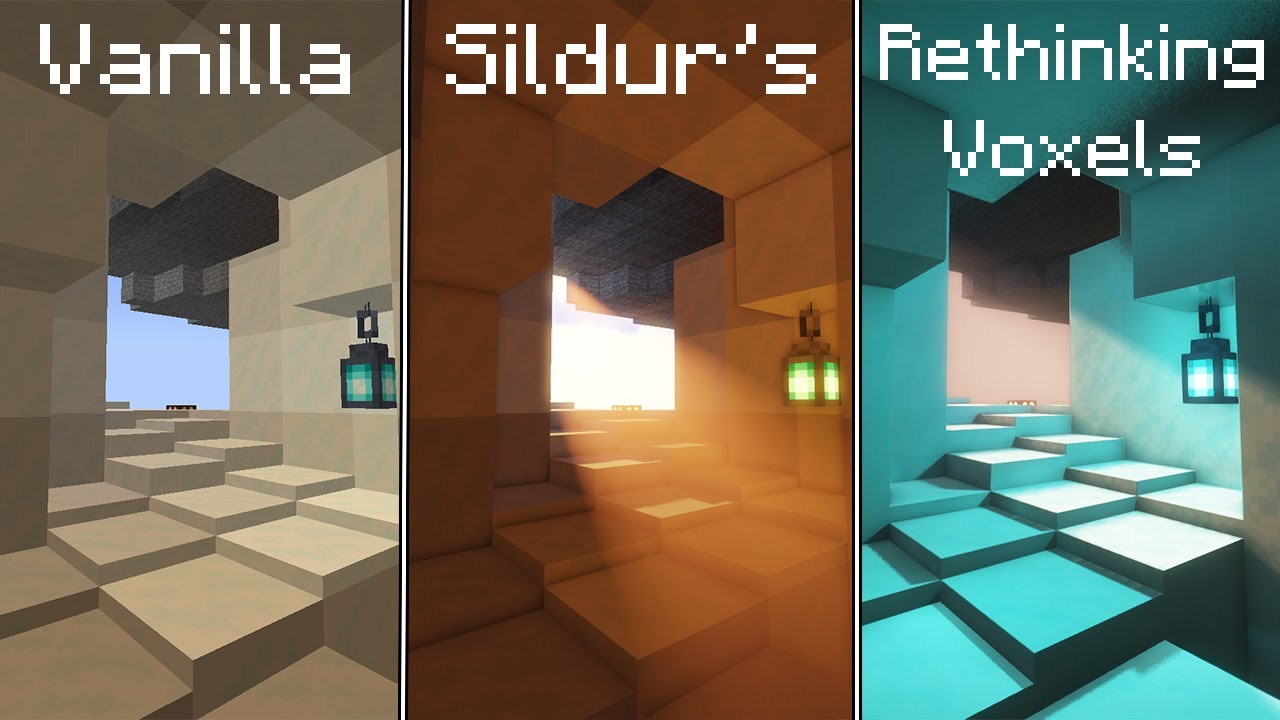 Vanilla VS Sildur's VS Rethinking Voxels  - Best Minecraft Shader Comparison