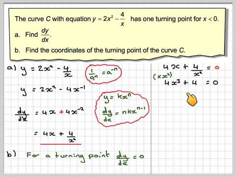 Finding the coordinates of a turning point using differentiation