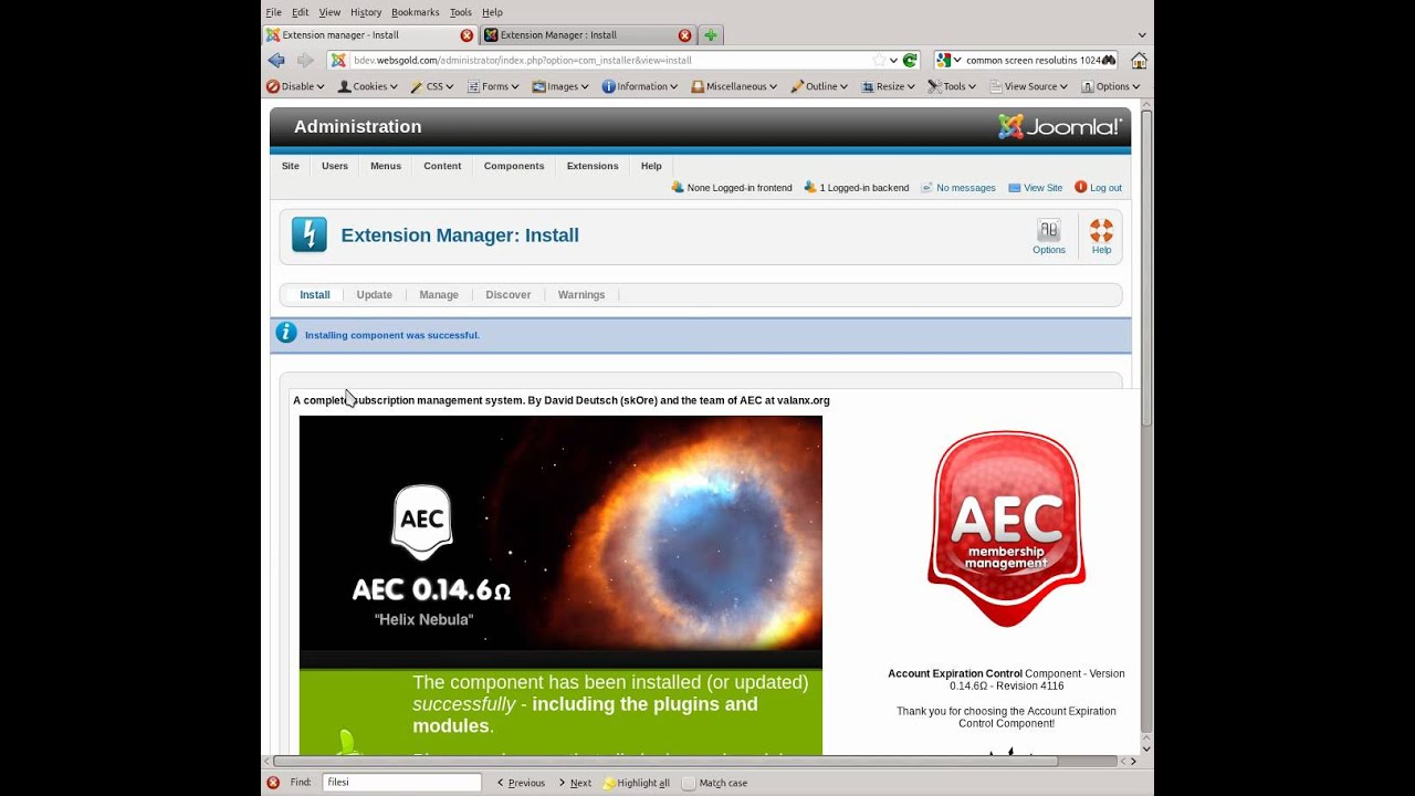 AEC Install Part 2 - Installing the Component and Plug-ins - Regular Method