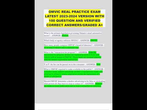 OMVIC REAL PRACTICE EXAM LATEST VERSION WITH 100 QUESTION ANS VERIFIED CORRECT ANSWERS