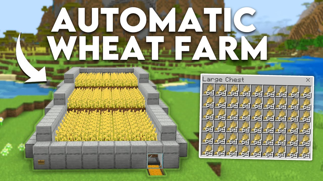 Auto Wheat Farm in Minecraft Bedrock 1.21 (MCPE/Xbox/PS4/Nintendo Switch/Windows10)