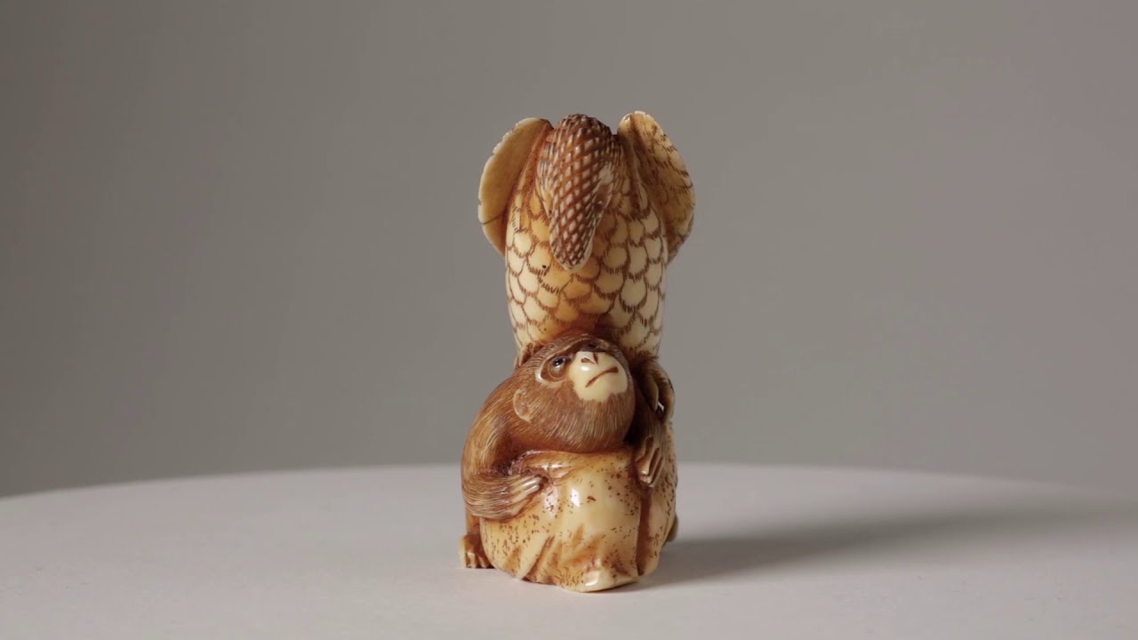 Netsuke - Hawk on monkey