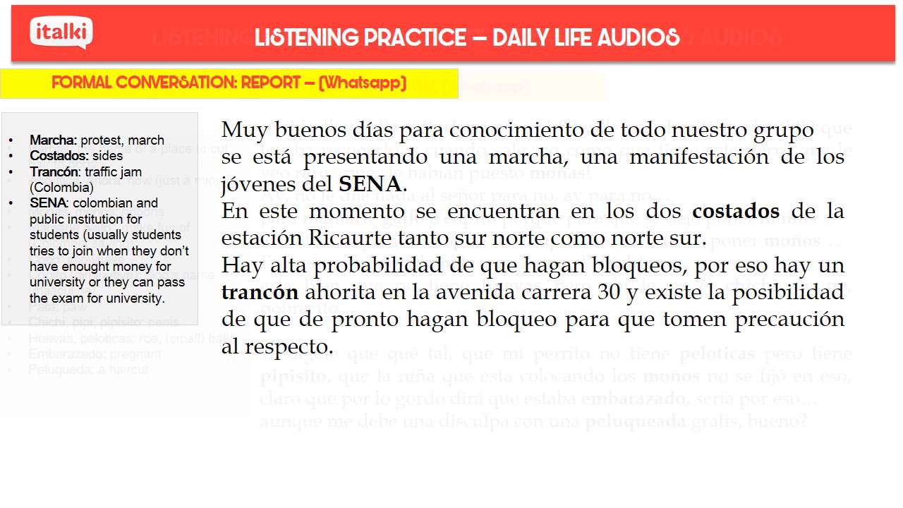 SPANISH - Listening practice - Daily life audios with transcripts #1