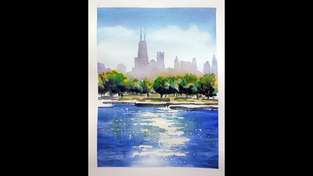 Watercolor demo of Chicago skyline - Tony Armendariz