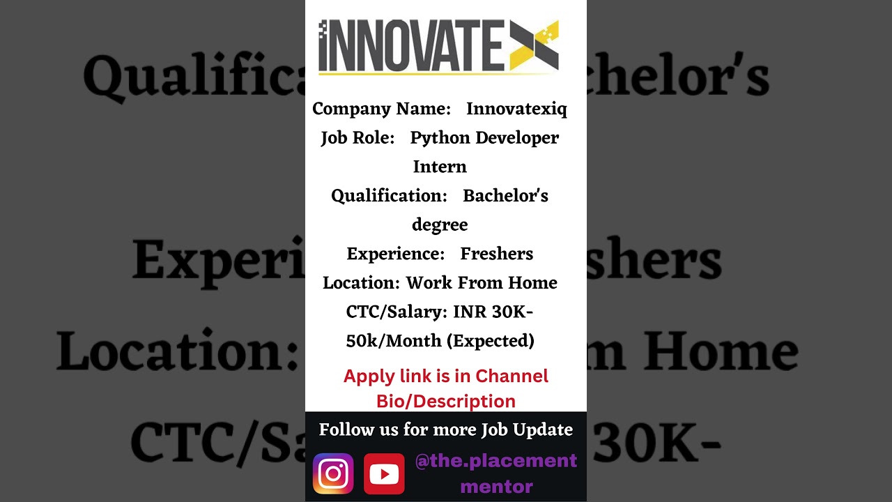 Python Developer | Internship opportunity | Jobs For Freshers