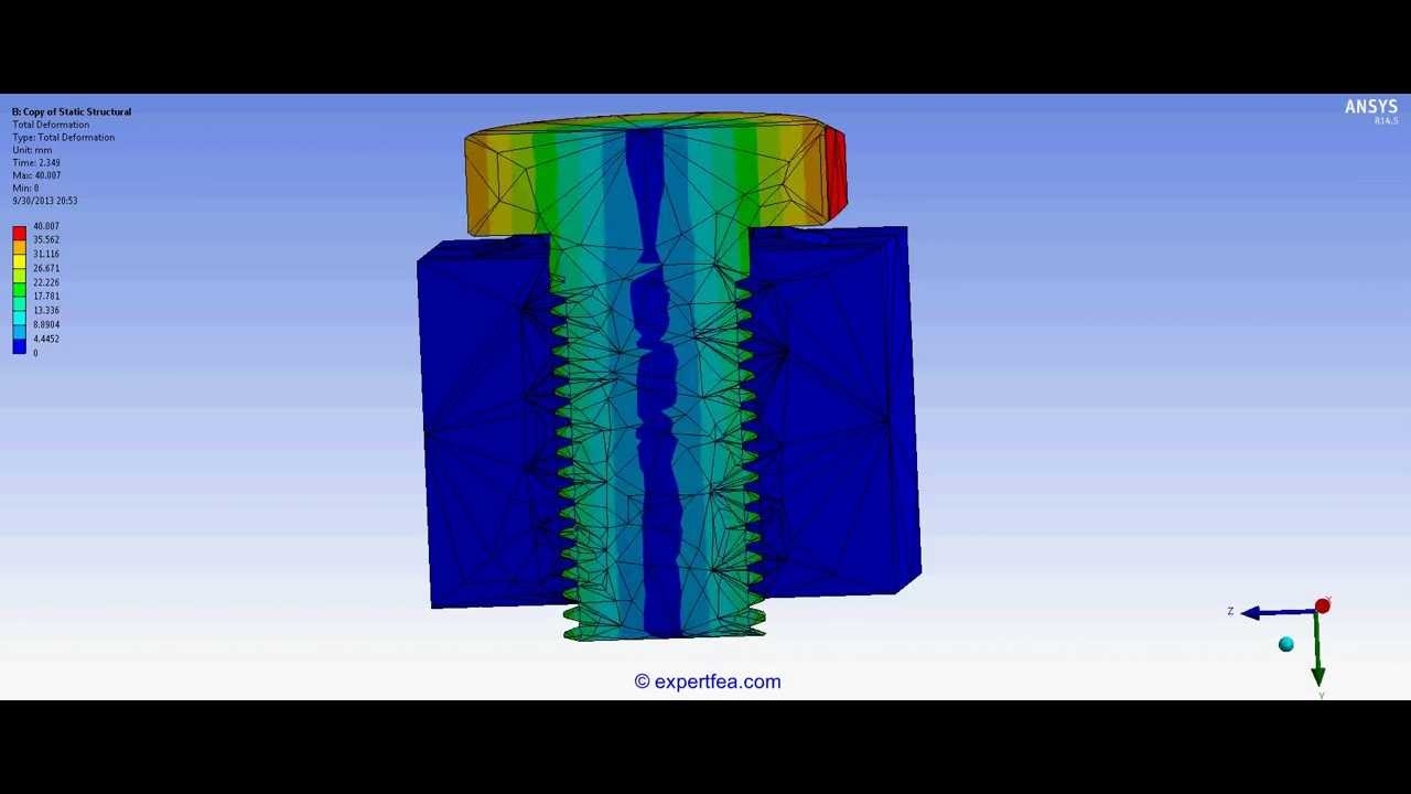 ANSYS WB FINITE ELEMENT ANALYSIS - Threaded bolt-washer-nut connection (trial)
