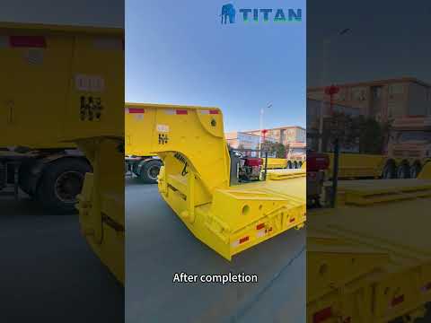 Several 4 axle lowboy trailers are ready for shipment at TITAN factory