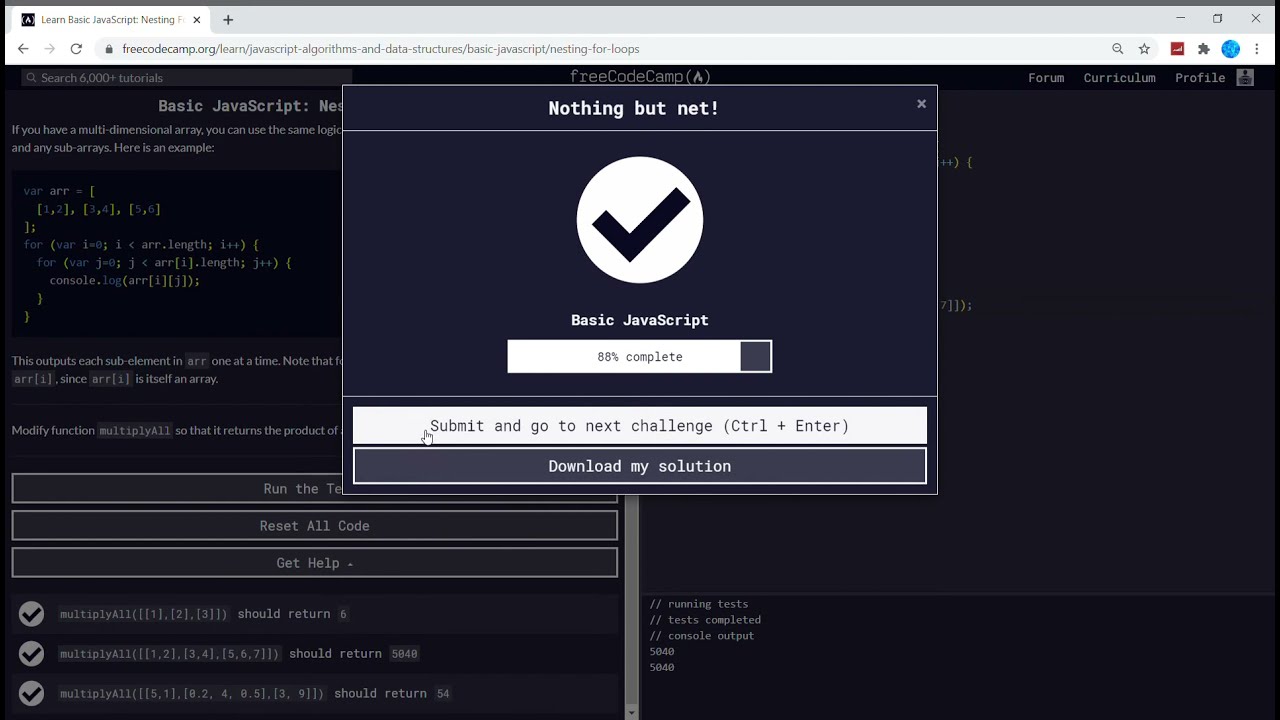 Basic Javascript (99/111) | Nesting For Loops | freeCodeCamp
