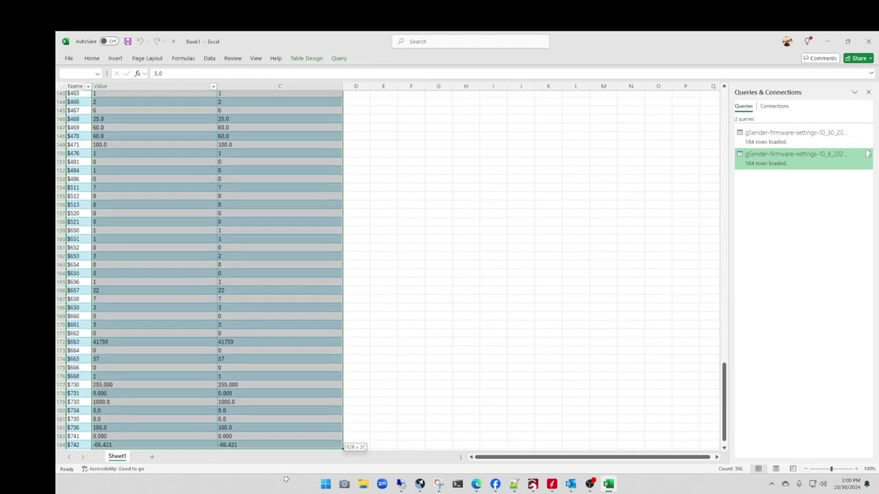 gSender export import and compare settings