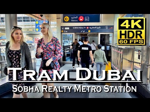 Tram Dubai , Ride from Palm Jumeirah to Dubai Marina, Sobha Realty Metro Station 💖 tram ride 👀 walk