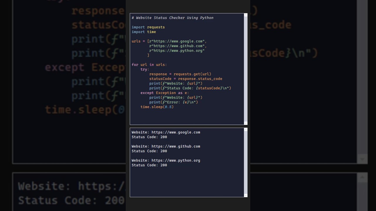 Website Status Checker Using Python Beautifulsoup #bspython #beautifulsoup #python #pycode #pyscript