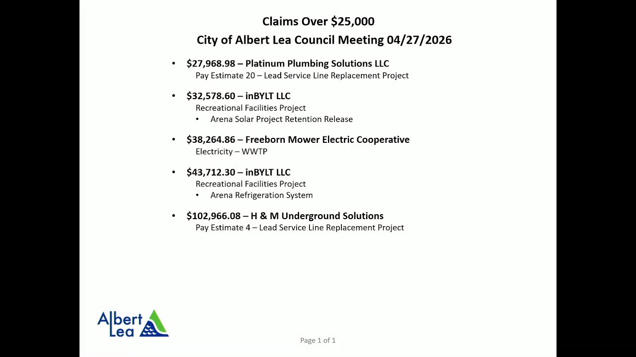 Albert Lea City Council Meeting 4-27-26