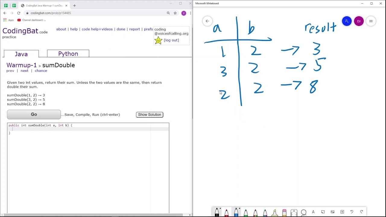 Warmup-1 (sumDouble) Java Solution || Codingbat.com