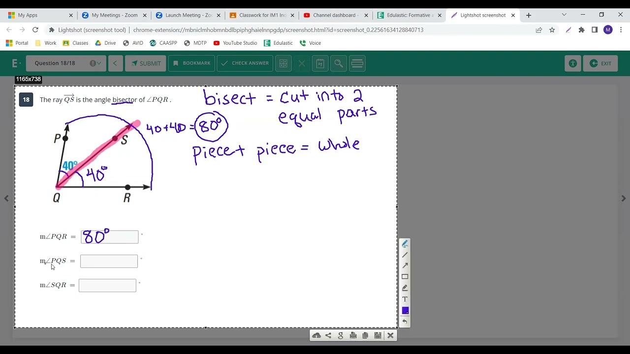 IM1 Quiz 51 I can find angle measures using angle bisectors.