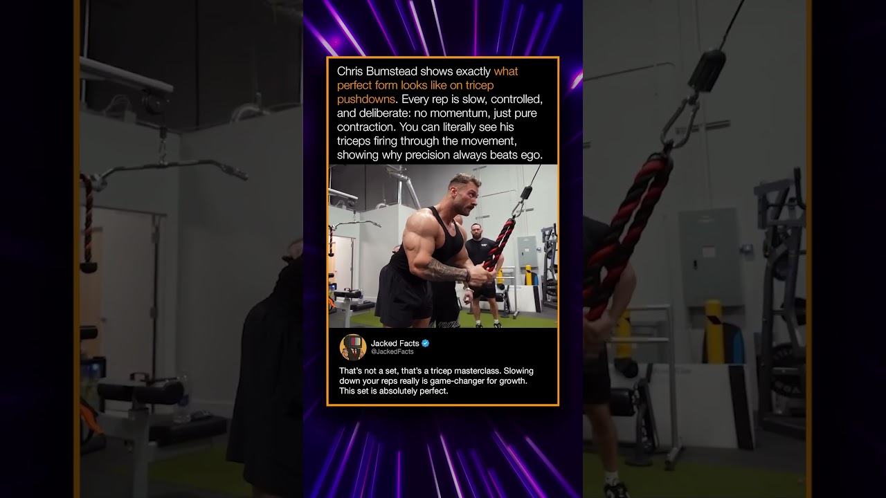 Chris Bumstead shows exactly what perfect form looks like on tricep pushdowns.