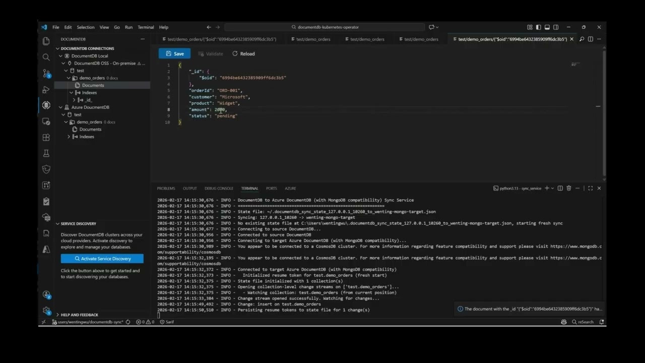 Azure DocumentDB - On-premise to Cloud Replication Sync