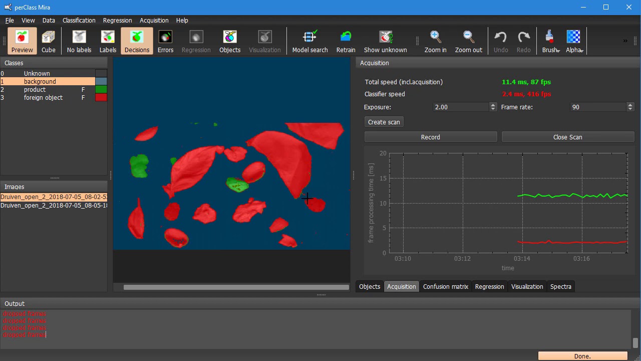 Live data processing from hyperspectral camera
