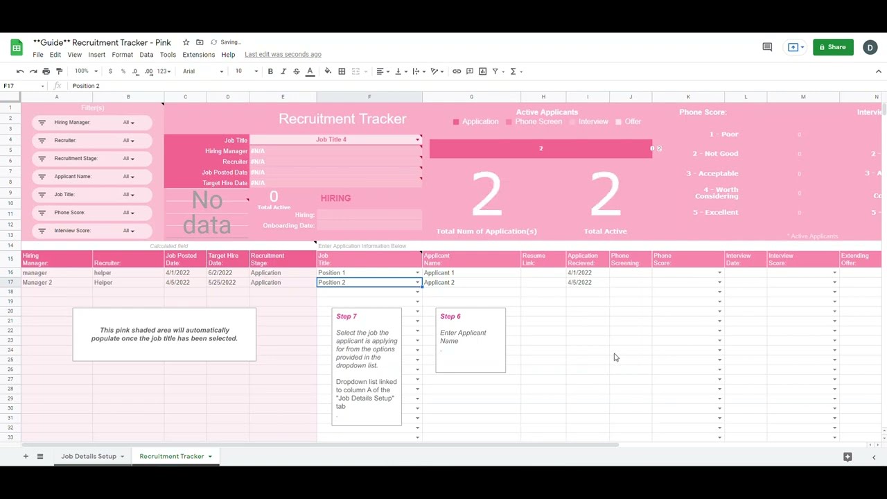 How to use the template: Recruitment Application Tracker Template